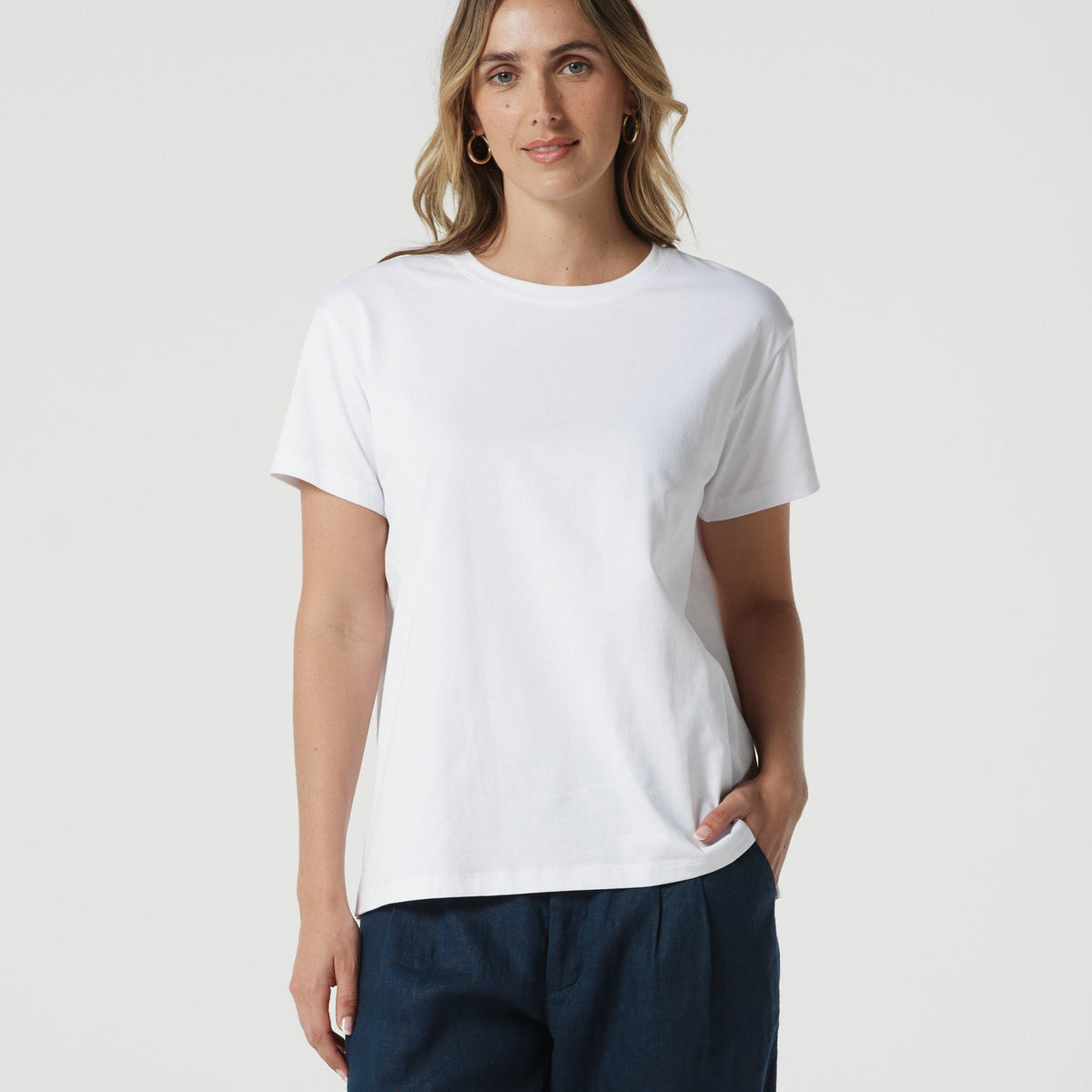 Crew Neck Basic Cotton Tee - White – Goondiwindi Cotton