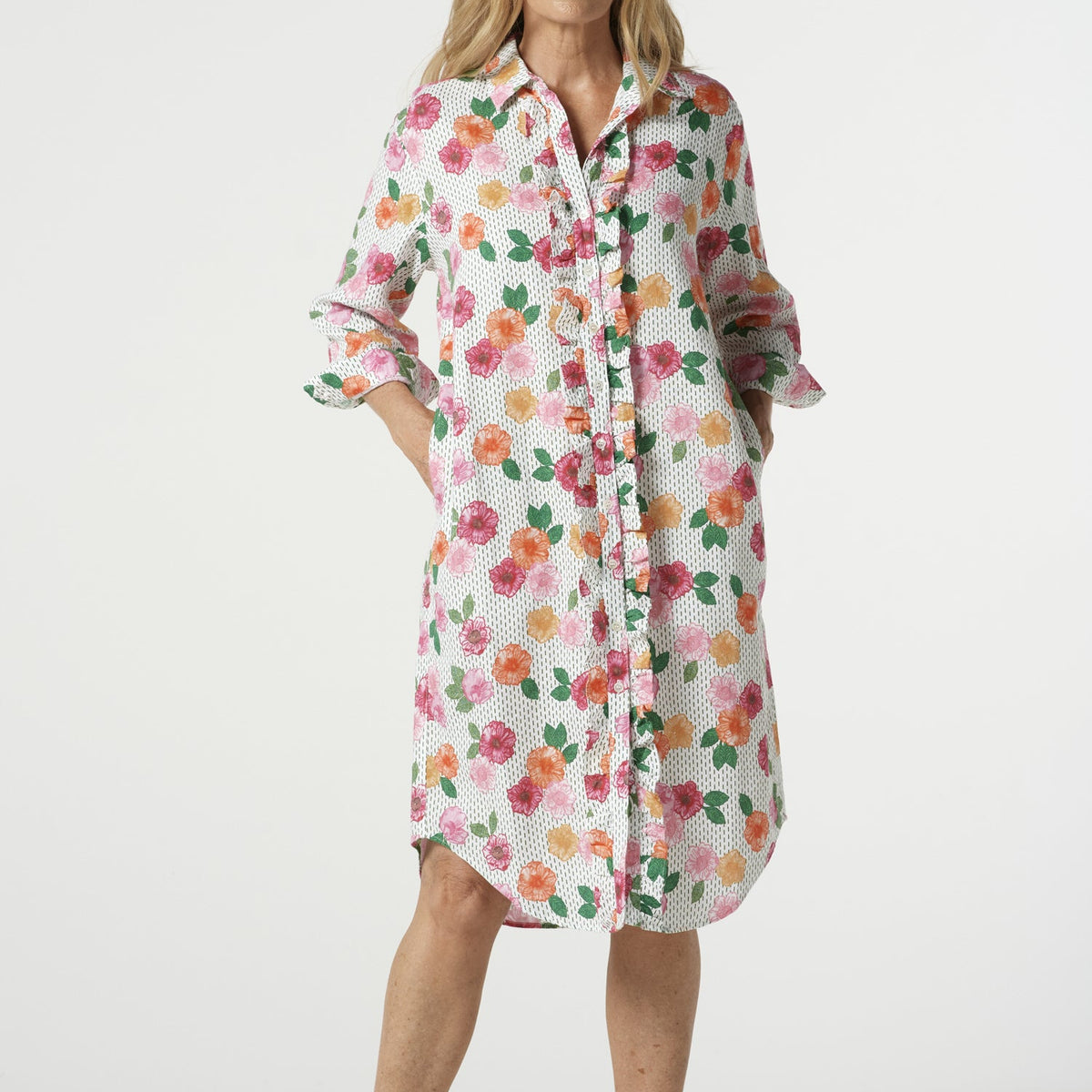 Beach Days Linen Frill Dress - Floral Stitches – Goondiwindi Cotton