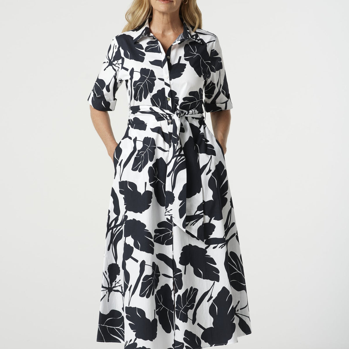 Creek A-Line Cotton Dress with Tie - Block Leaf – Goondiwindi Cotton