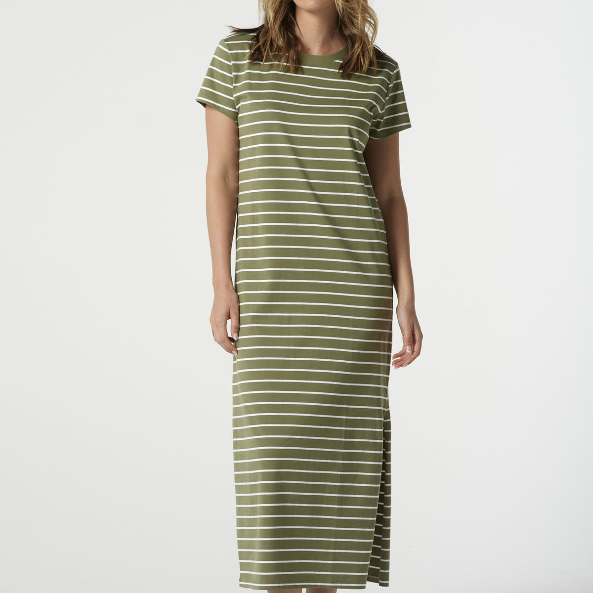 Easy Cotton Tee Shirt Dress - Sage/White – Goondiwindi Cotton