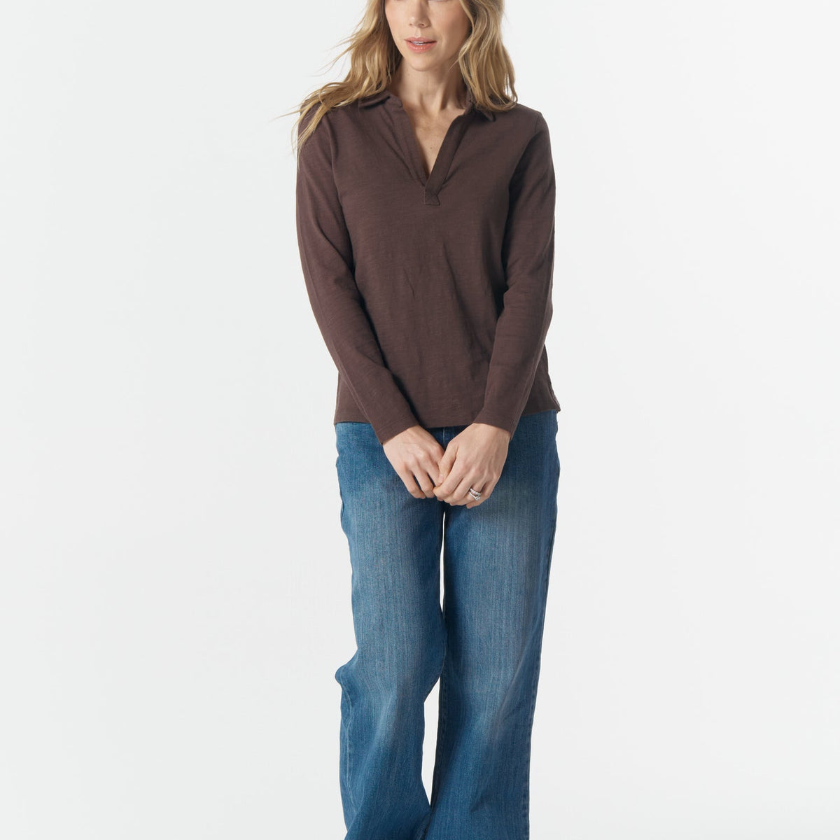 The Collared Long Sleeve Polo - Chocolate Torte – Goondiwindi Cotton