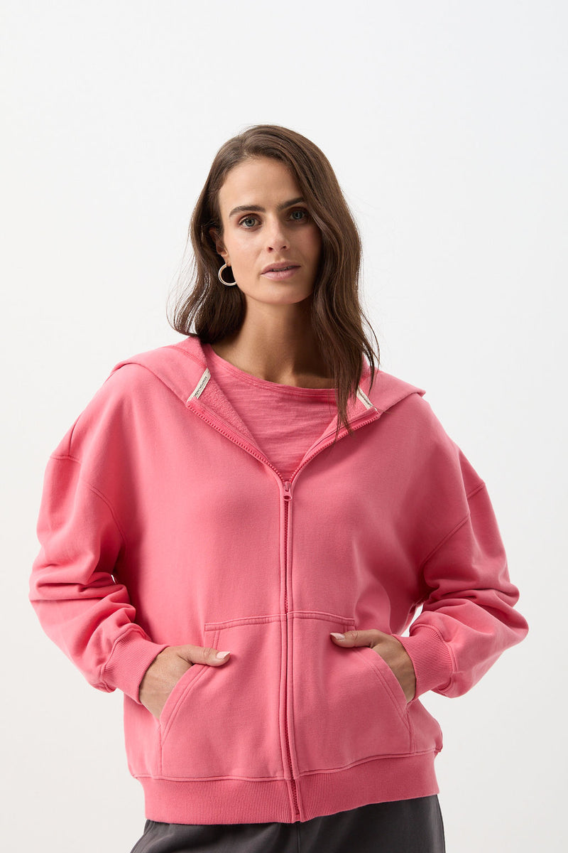Cotton Brushed Fleece Full Zip Hooded Jacket - Coral – Goondiwindi Cotton