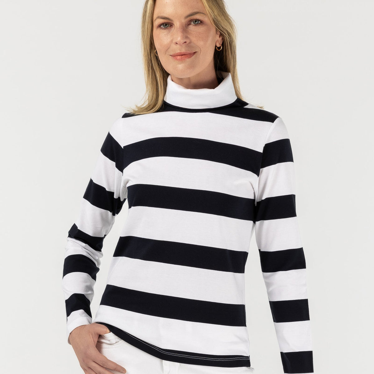 Stripe Cotton Skivvy - White/Navy – Goondiwindi Cotton