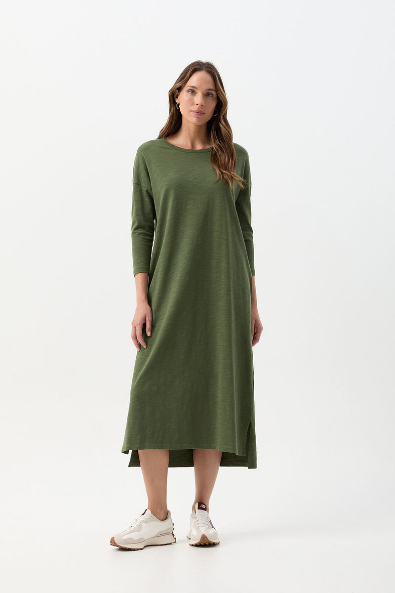 Slub Long Sleeve Dress - Bronze Green – Goondiwindi Cotton