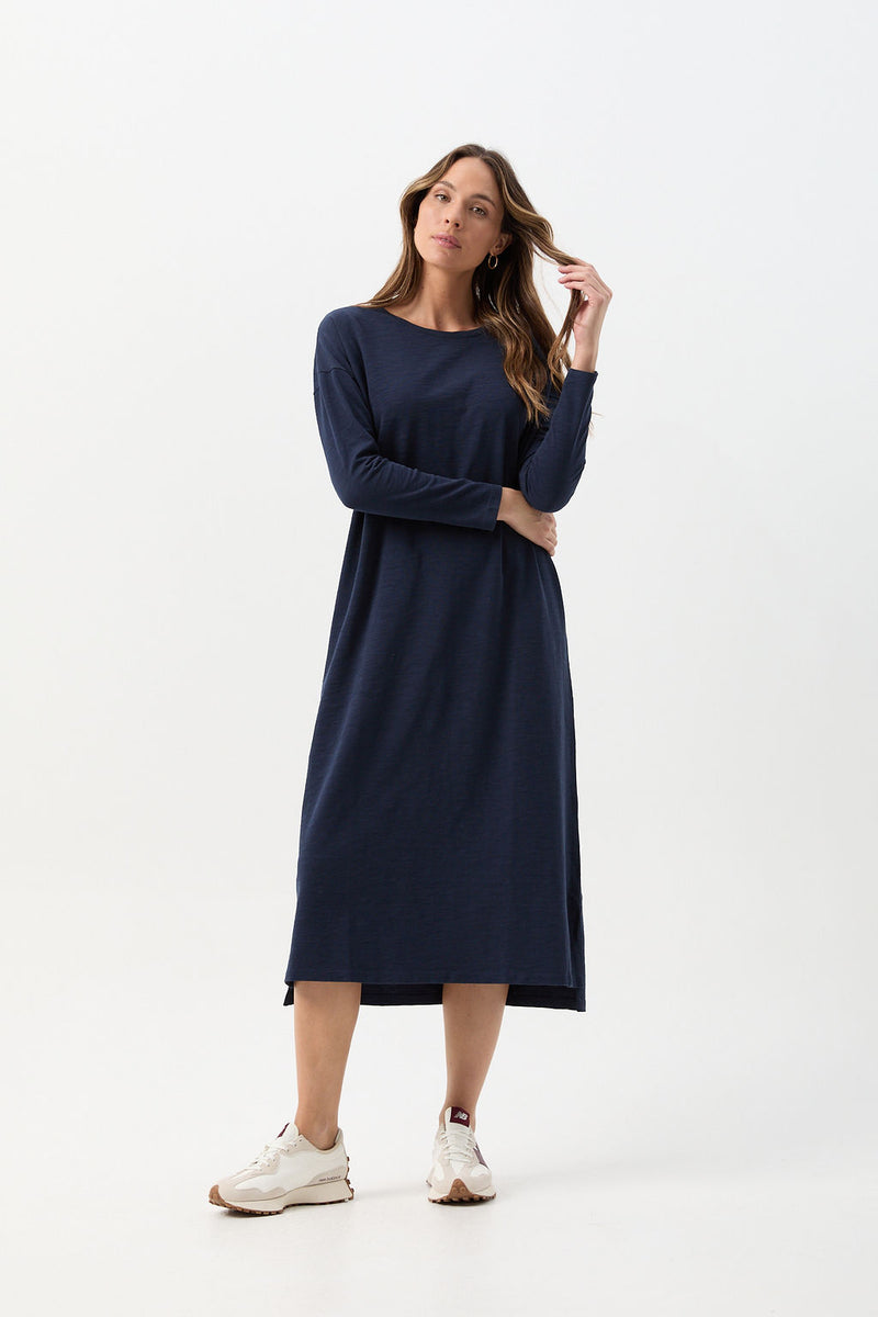 Slub Long Sleeve Dress - Parisian Night – Goondiwindi Cotton