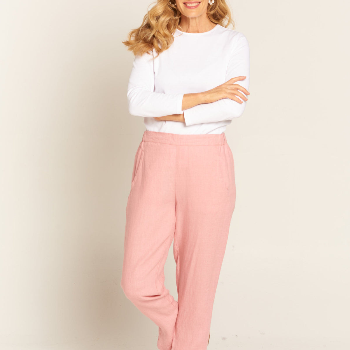 Linen Flat Front Tapered Pant - Pale Pink – Goondiwindi Cotton